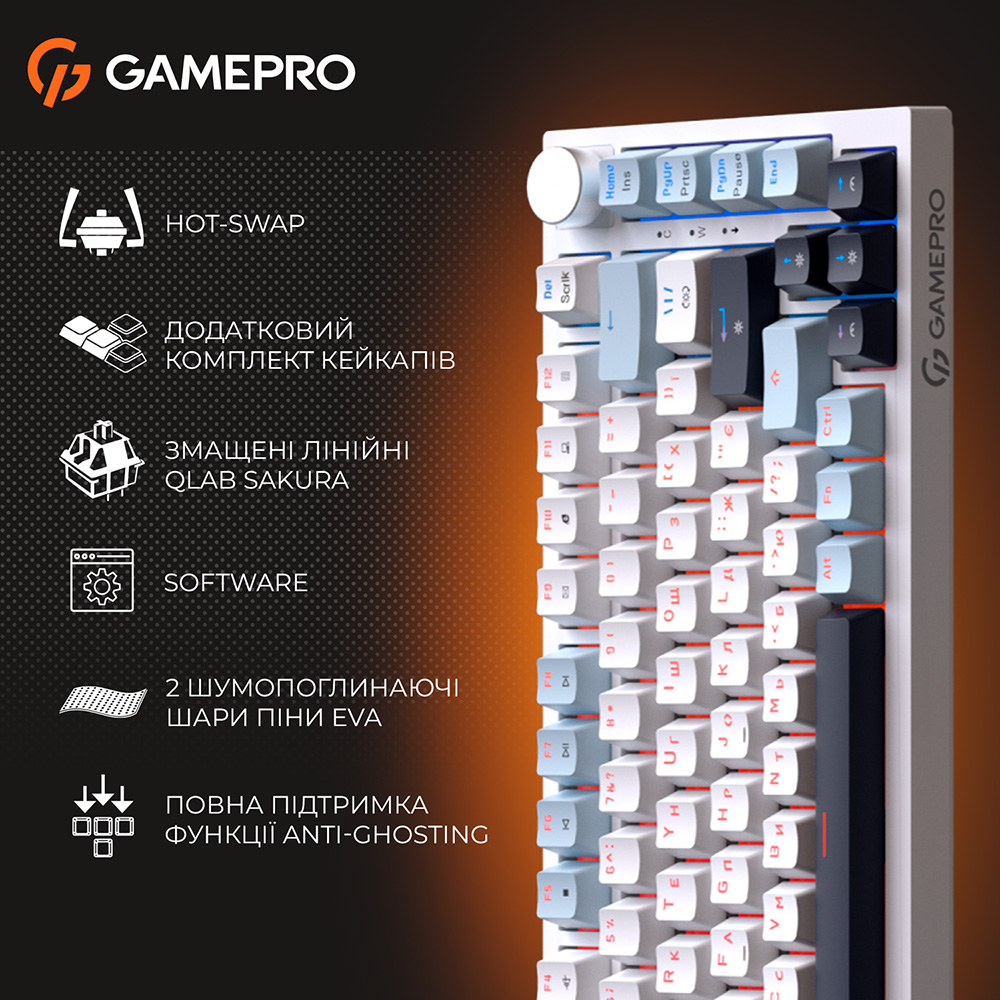 Клавіатура GAMEPRO MK160 V2 Warden QLAB Sakura White (MK160-V2-BL-QS) ᐉ ...